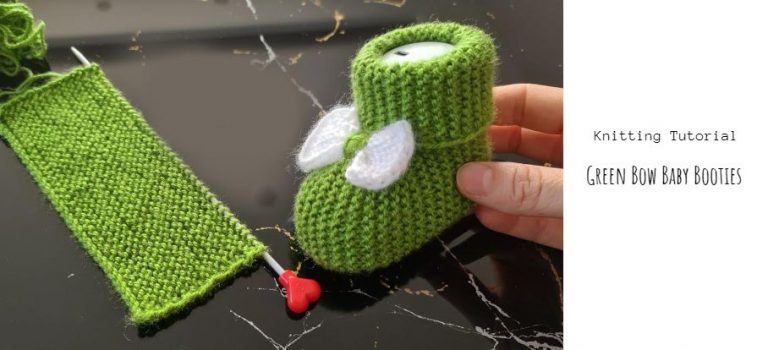 Knit Green Baby Booties with Bow