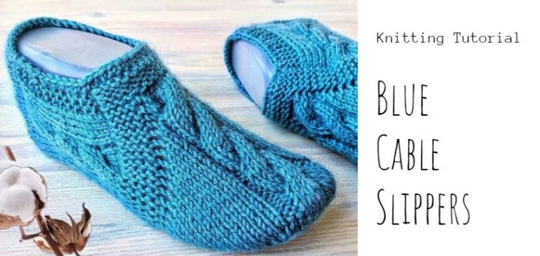 Knit Blue Cable Slippers