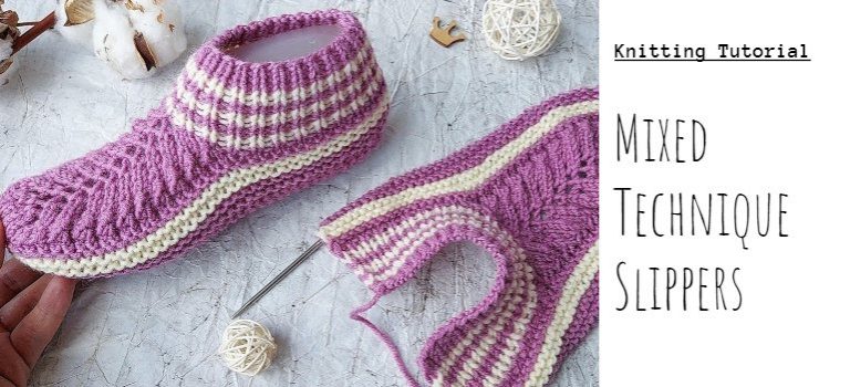 Knit Mixed Technique Slippers