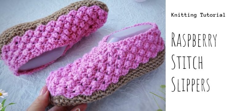 Knit Raspberry Stitch Slippers - Late Night Crafting