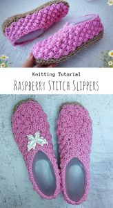 Knit Raspberry Stitch Slippers - Late Night Crafting