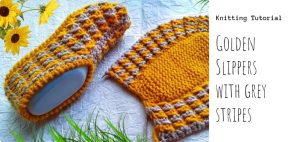 Knit Golden Slippers With Grey Stripes
